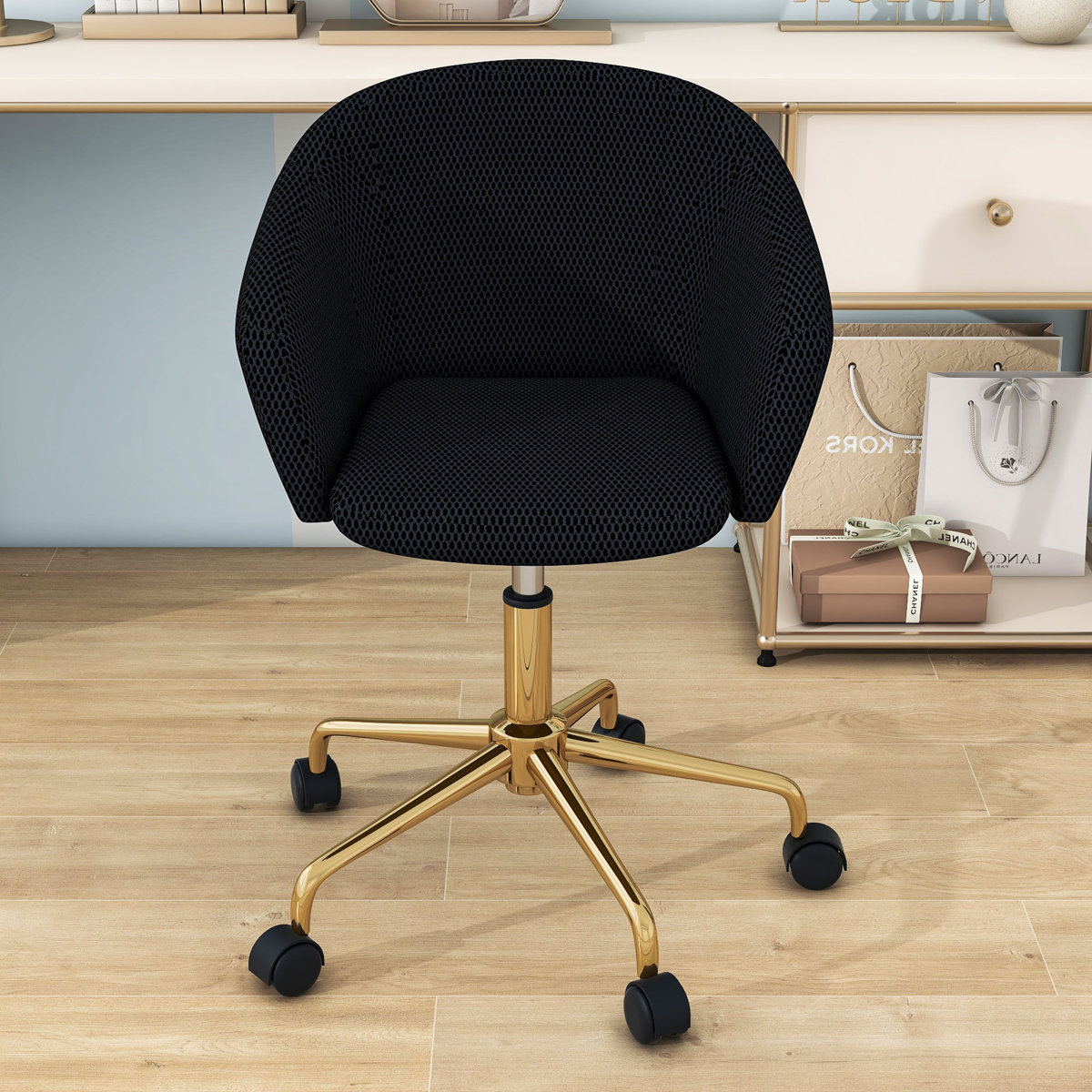 Mercer41 Javeria Modern Office Chair with Adjustable Gold Metal Base, Ergonomic 360° Swivel and ...